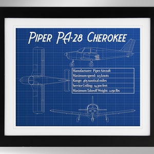 Piper PA-28 Cherokee Airplane Specifications Print - Multiple Options ...