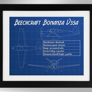 Beechcraft Bonanza V35A Airplane Specifications Print - Multiple ...