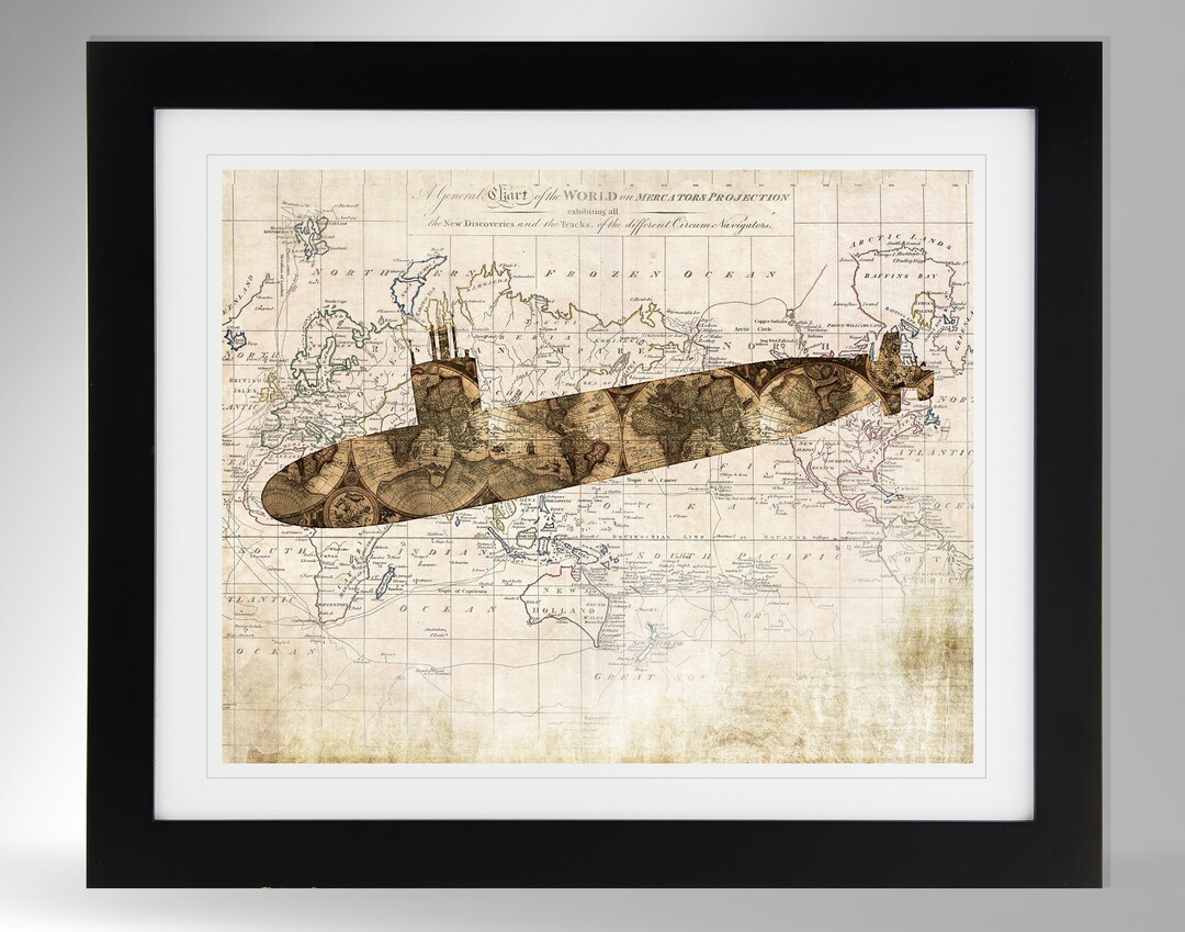 USS Batfish Long Hull Attack Submarine Map and Flag Silhouette Print ...