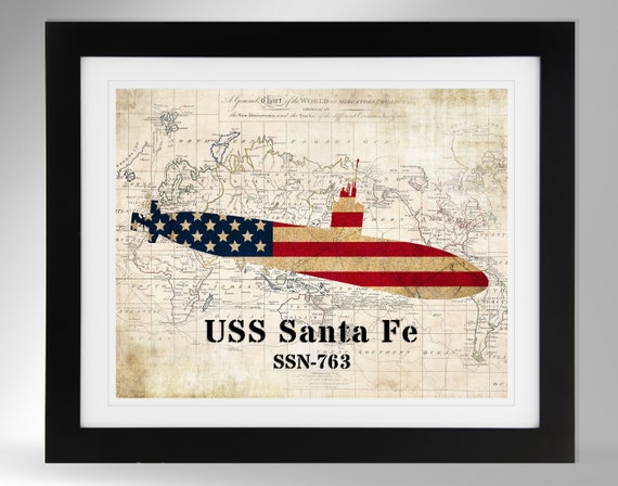 USS Santa Fe Nuclear Attack Submarine Map and Flag Silhouette | Etsy