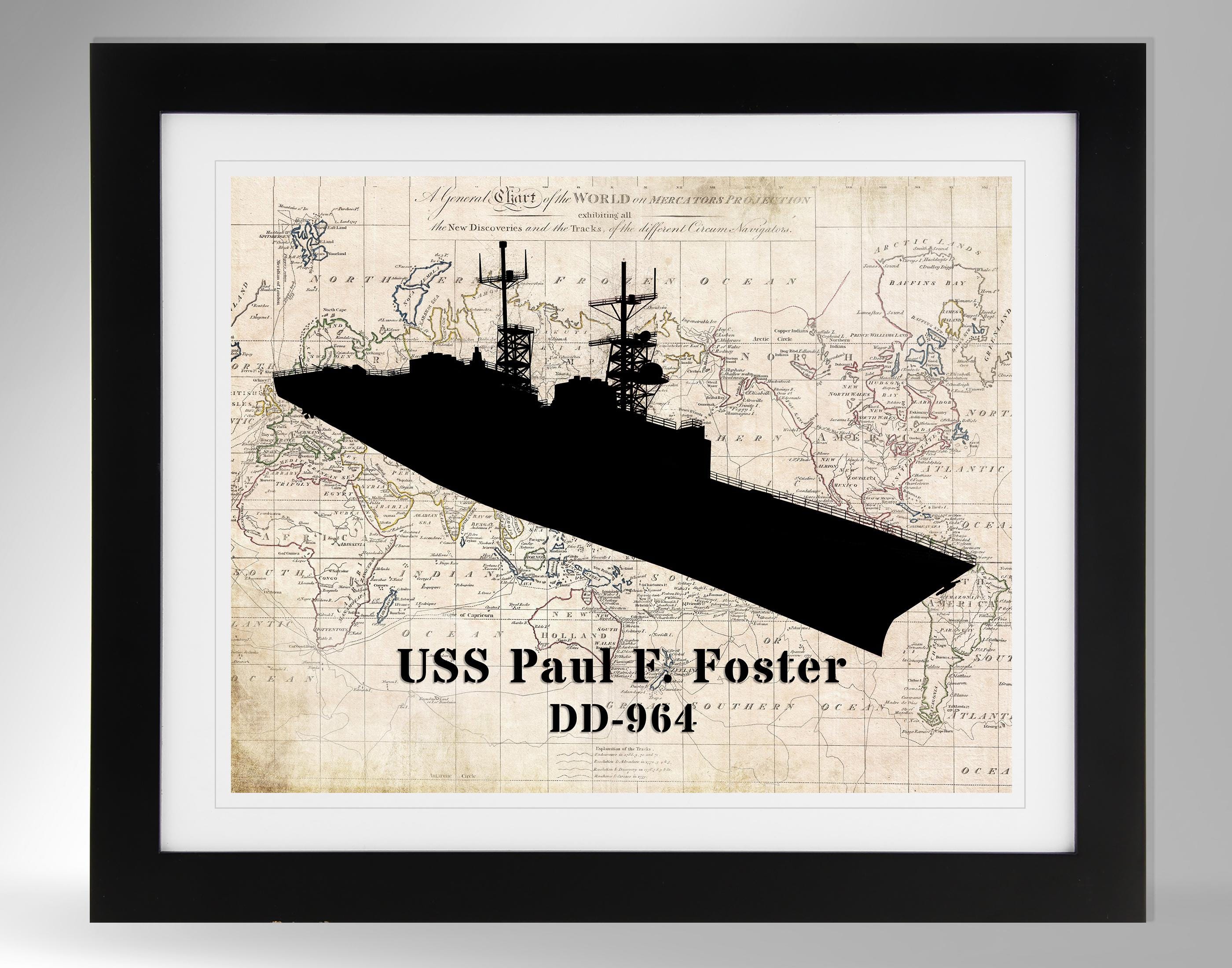USS Paul F Foster Destroyer Silhouette Print Poster Wall Art (6 Options ...