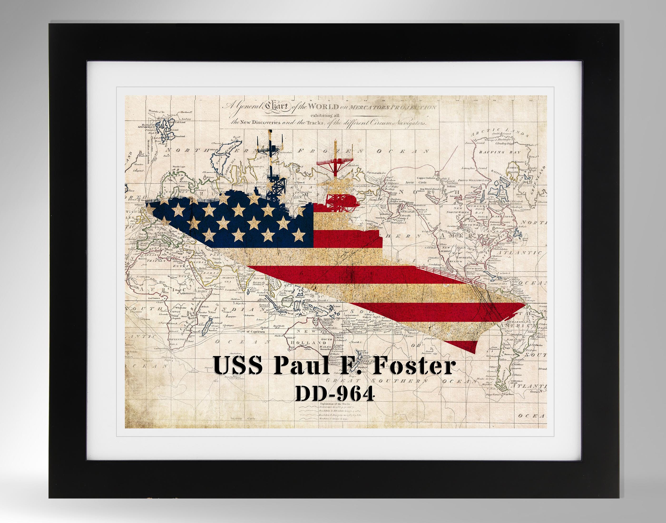 USS Paul F Foster Destroyer Silhouette Print Poster Wall Art (6 Options ...