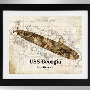 USS Georgia Guided Missile Submarine Map and Flag Silhouette Print Wall ...