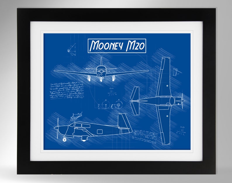 Mooney M20 Airplane Sketch-effect Print Multiple Options | Etsy