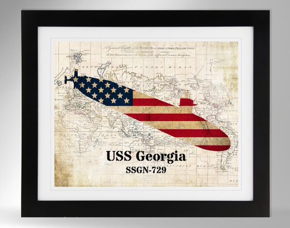 USS Georgia Guided Missile Submarine Map and Flag Silhouette | Etsy