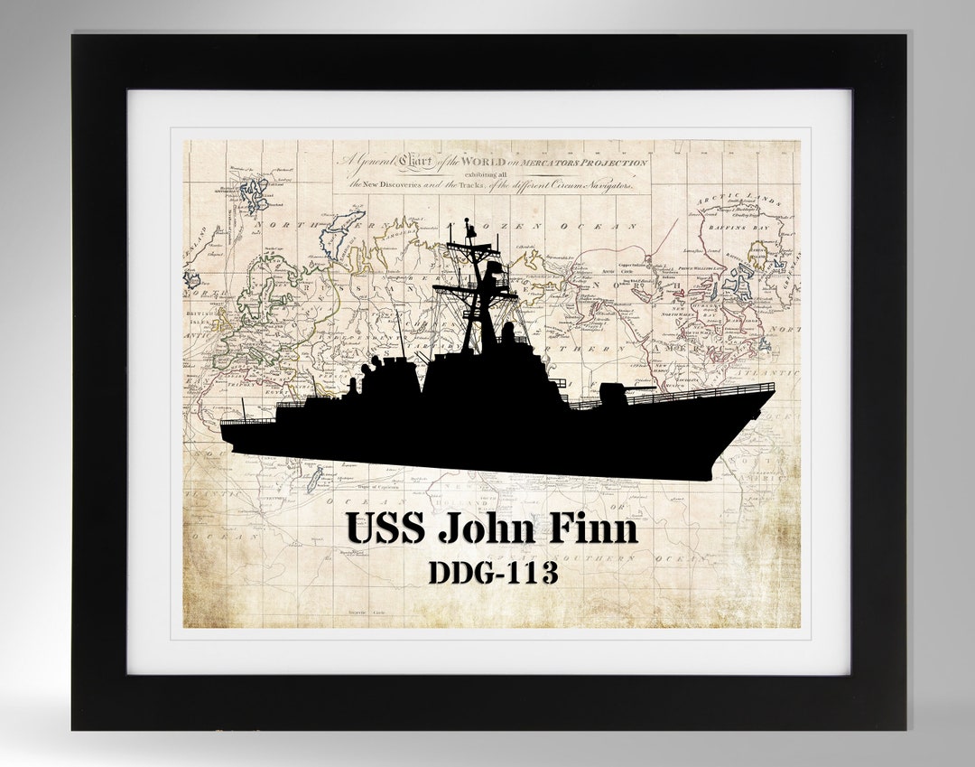 USS John Finn Lenkflugkörper-Zerstörer Silhouette Druck Wandkunst (6 ...