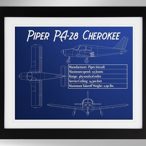 Piper PA-28 Cherokee Airplane Specifications Print - Multiple Options ...