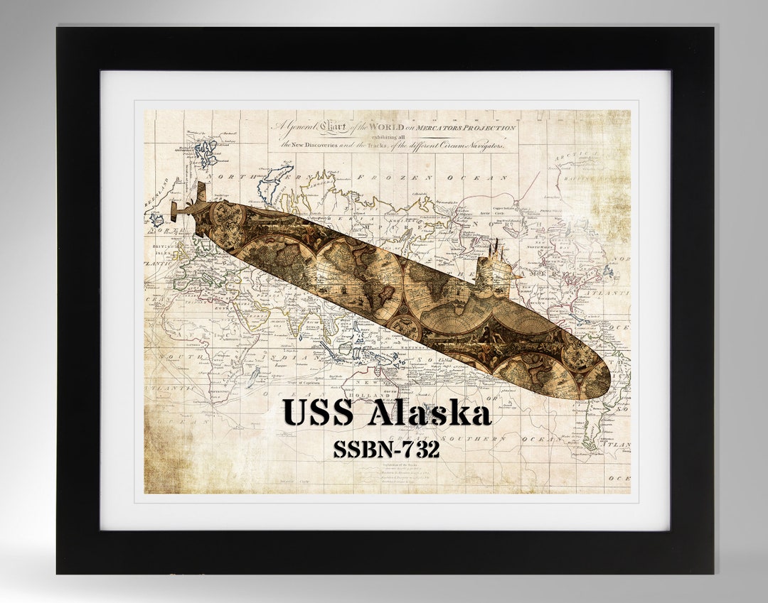 USS Alaska Ballistic Missile Submarine Map and Flag Silhouette Print ...