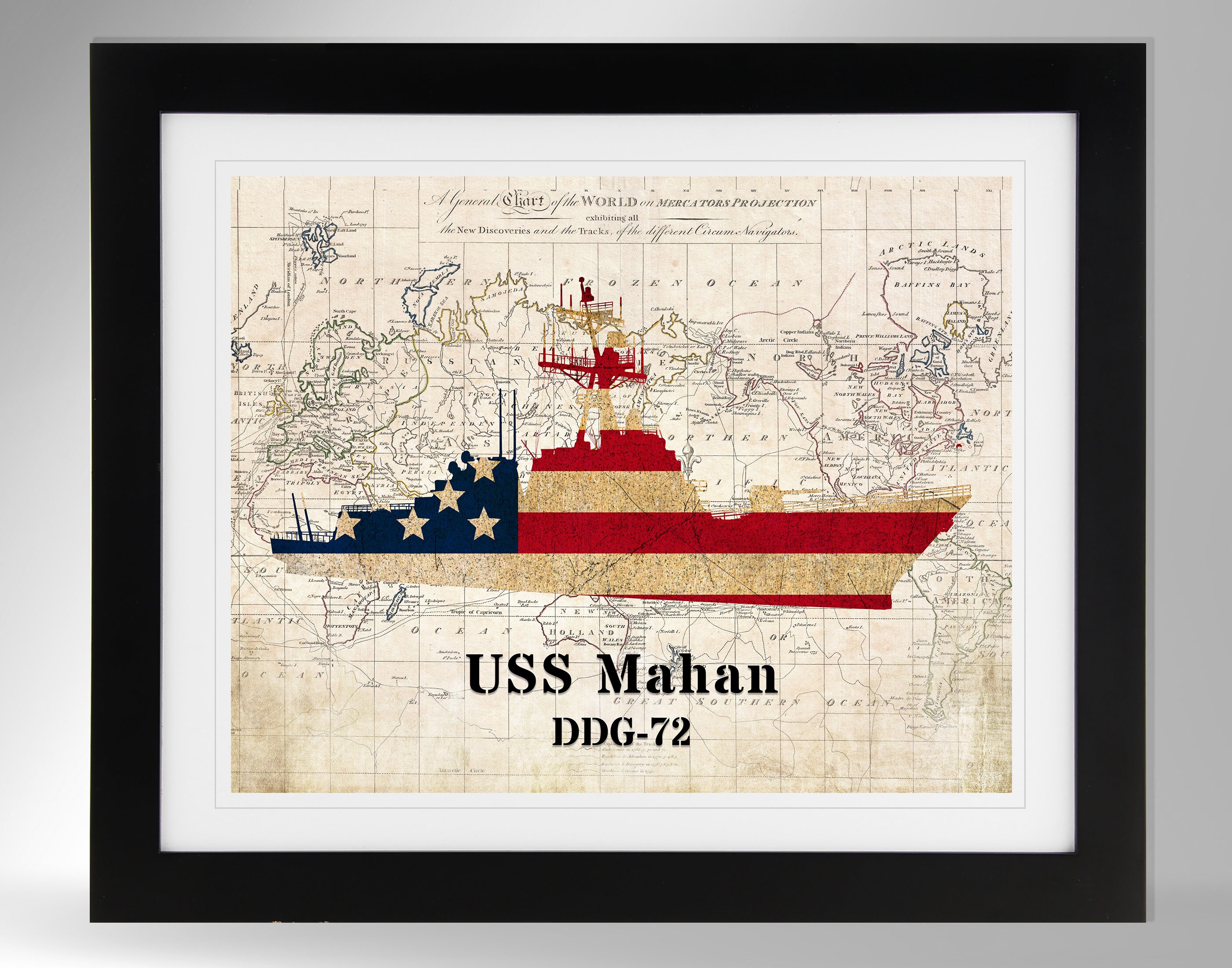 USS Mahan Guided Missile Destroyer Map-flag Silhouette Print | Etsy