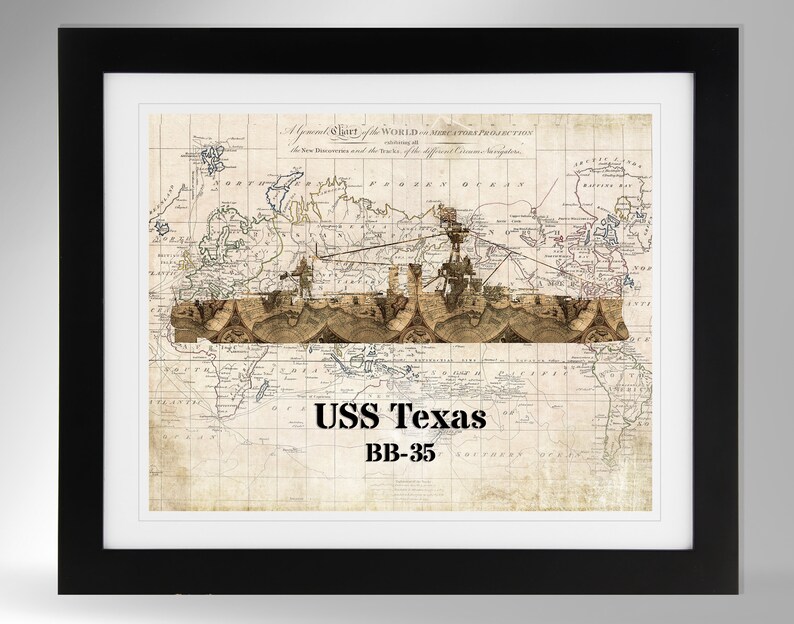 USS Texas Battleship Map-flag Silhouette Print Poster Wall Art (6 ...
