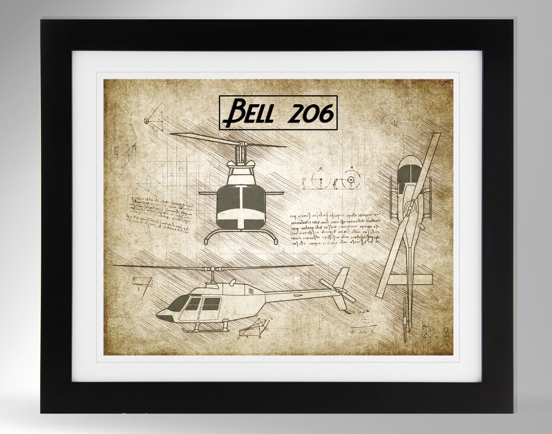 Bell Helicopter 206 Jetranger Sketch Print - Multiple Options (#647 ...