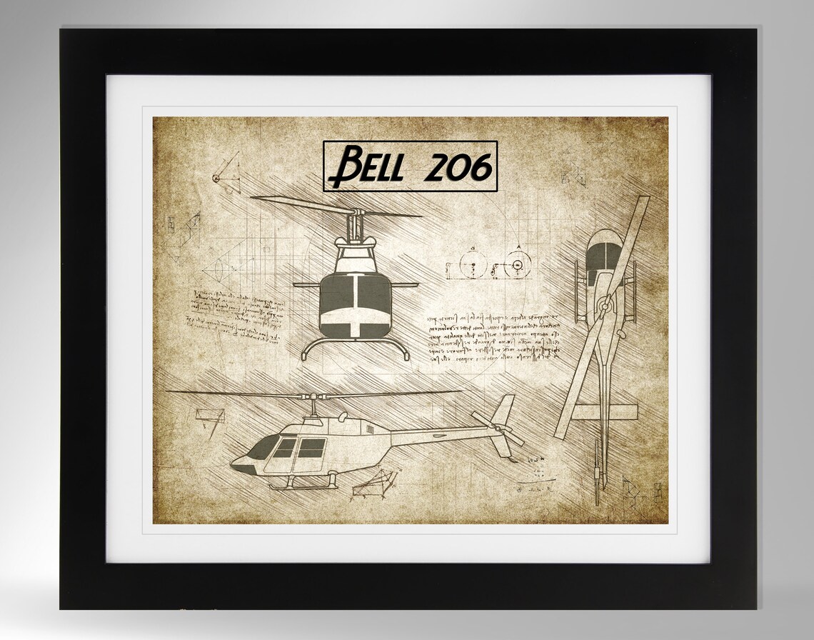 Bell Helicopter 206 Jetranger Sketch Print Multiple Options - Etsy