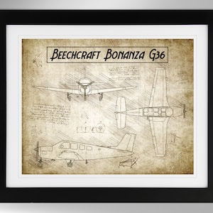 Beechcraft Bonanza G36 Airplane Sketch Print - Multiple Options (#645 ...