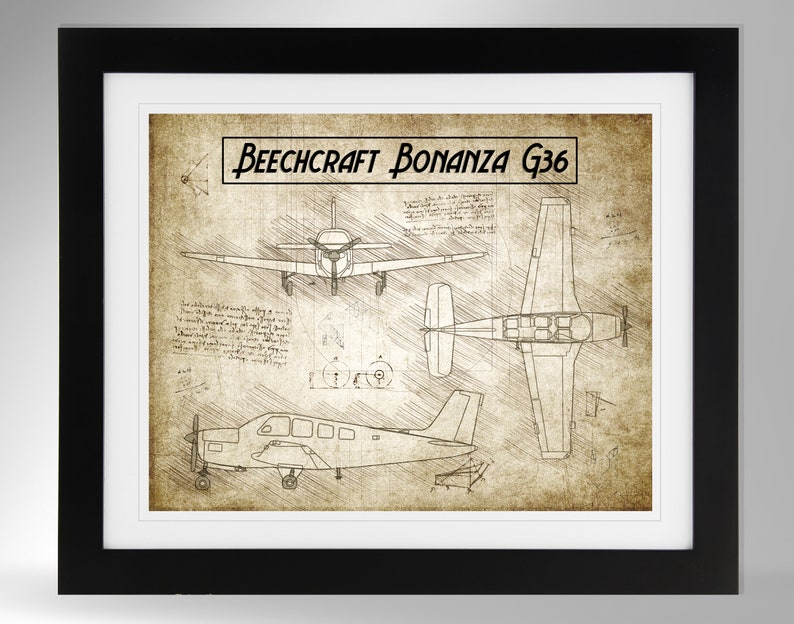 Beechcraft Bonanza G36 Airplane Sketch Print - Multiple Options (#645 ...