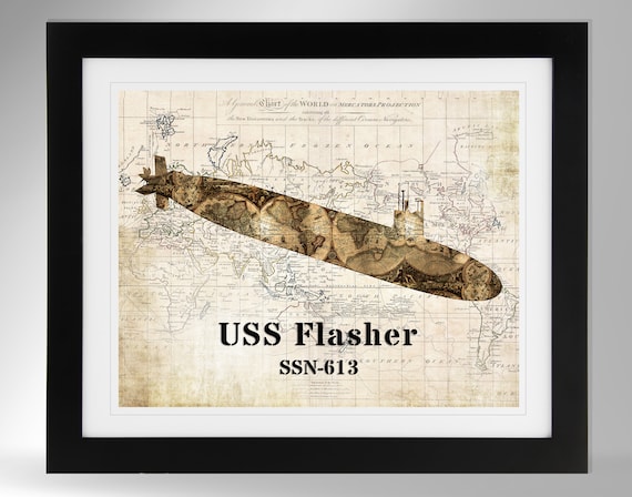 USS Flasher Nuclear Fast Attack Submarine Map and Flag - Etsy