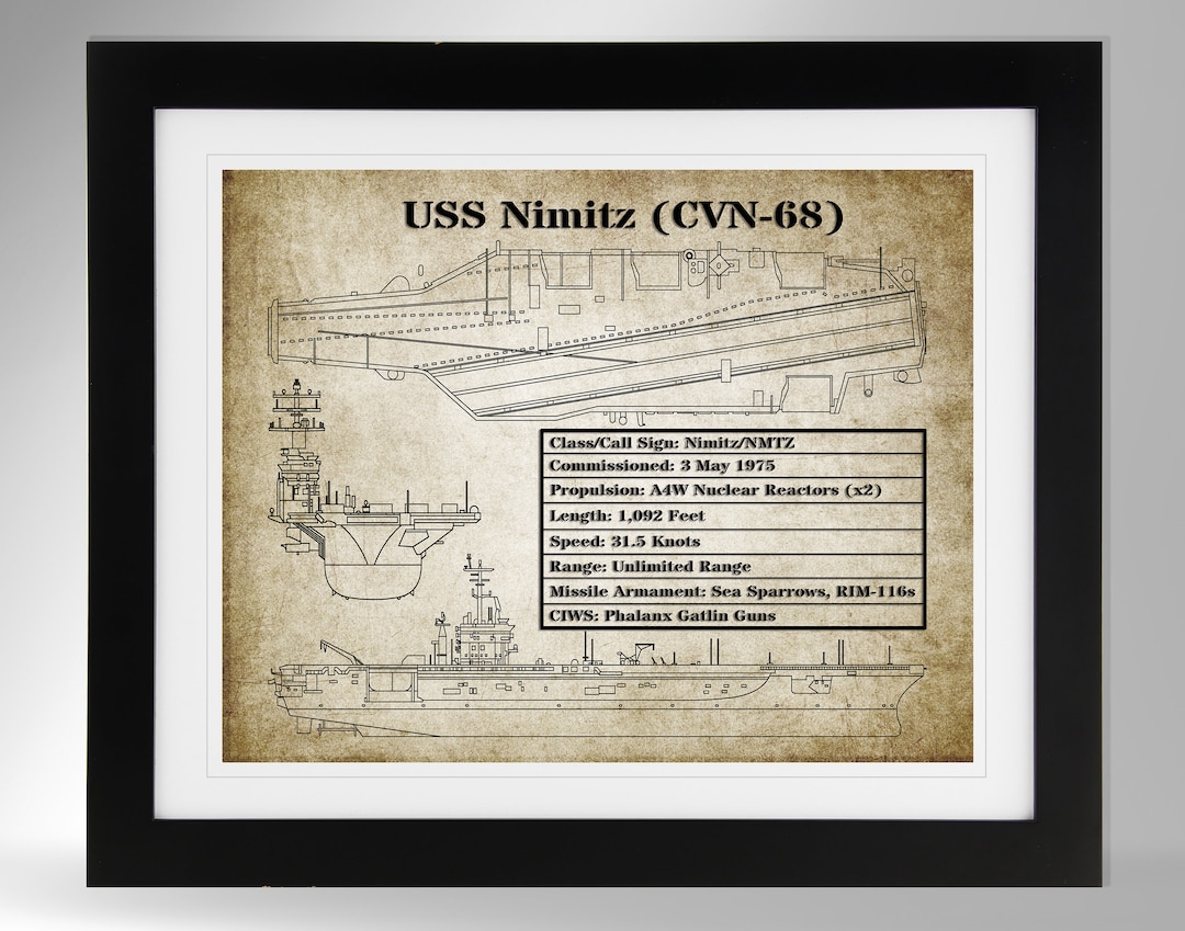 USS Nimitz Aircraft Carrier Wall Art Print With Ship Stats on Vintage ...