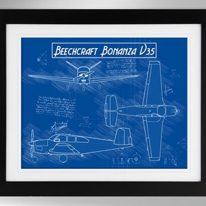 Beechcraft Bonanza V35 Airplane Sketch Print - Multiple Options (#646 ...