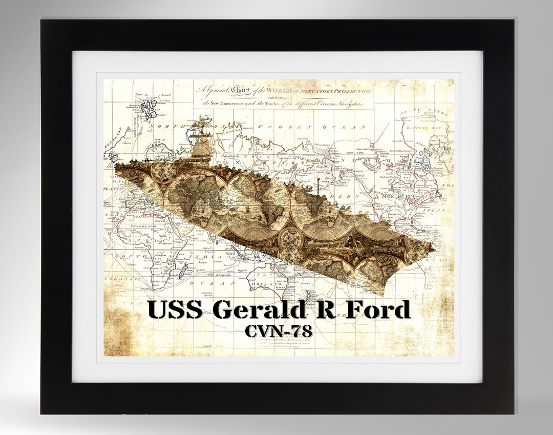 CVN-78 USS Gerald R Ford Wall Art - Map Print - 2 Options, US Navy ...