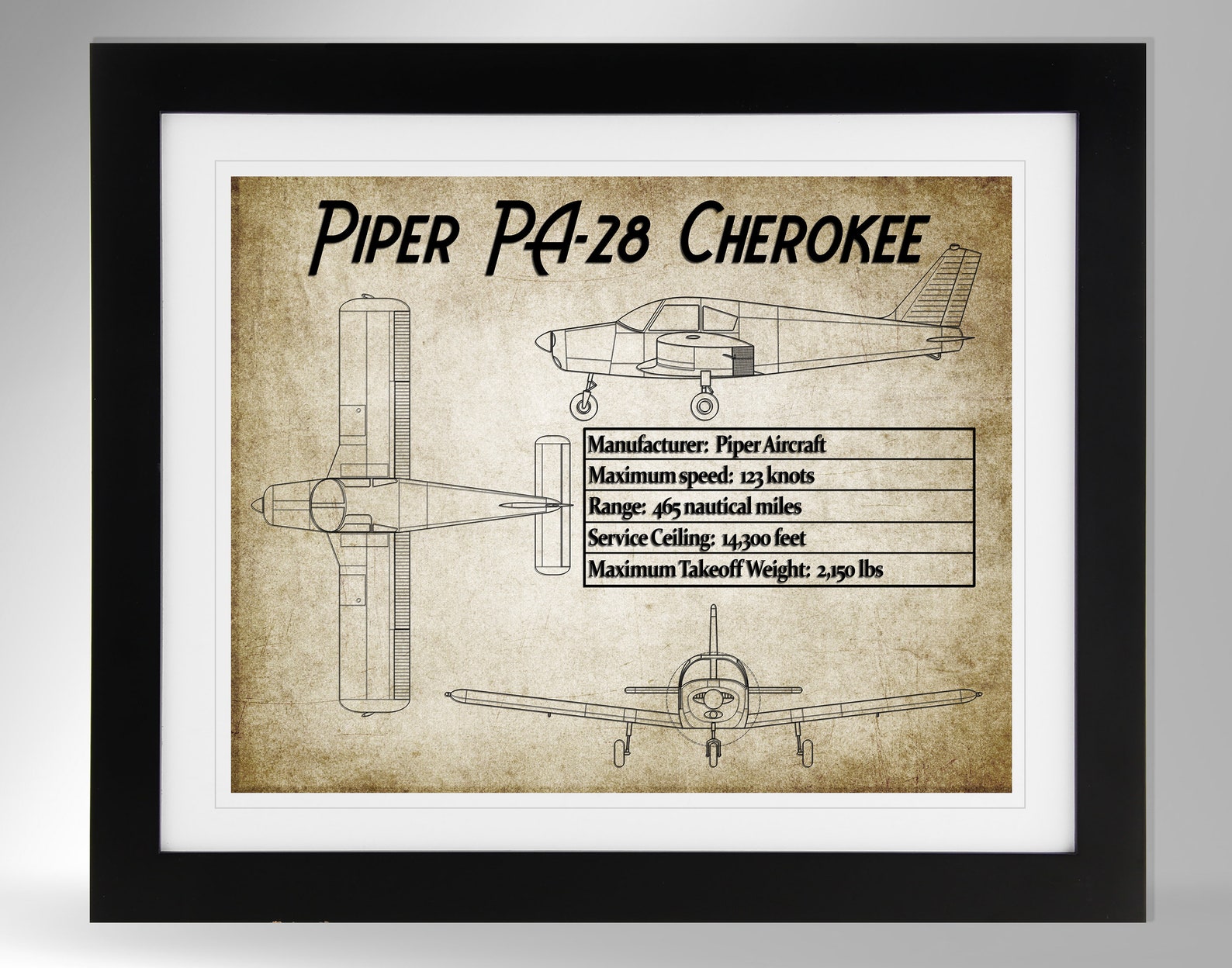 Piper PA-28 Cherokee Airplane Specifications Print - Multiple Options ...