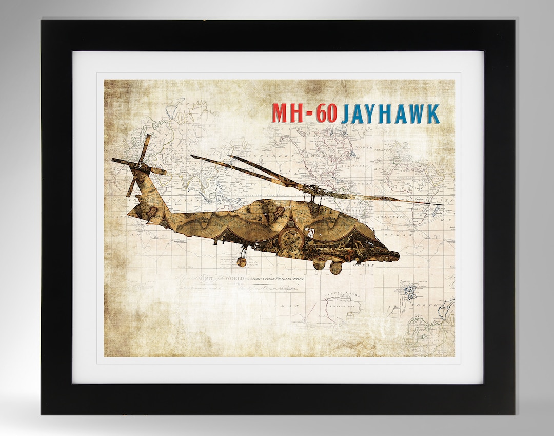 Sikorski MH-60 Jayhawk Helicopter Wall Art - Jayhawk Vintage Map Print ...