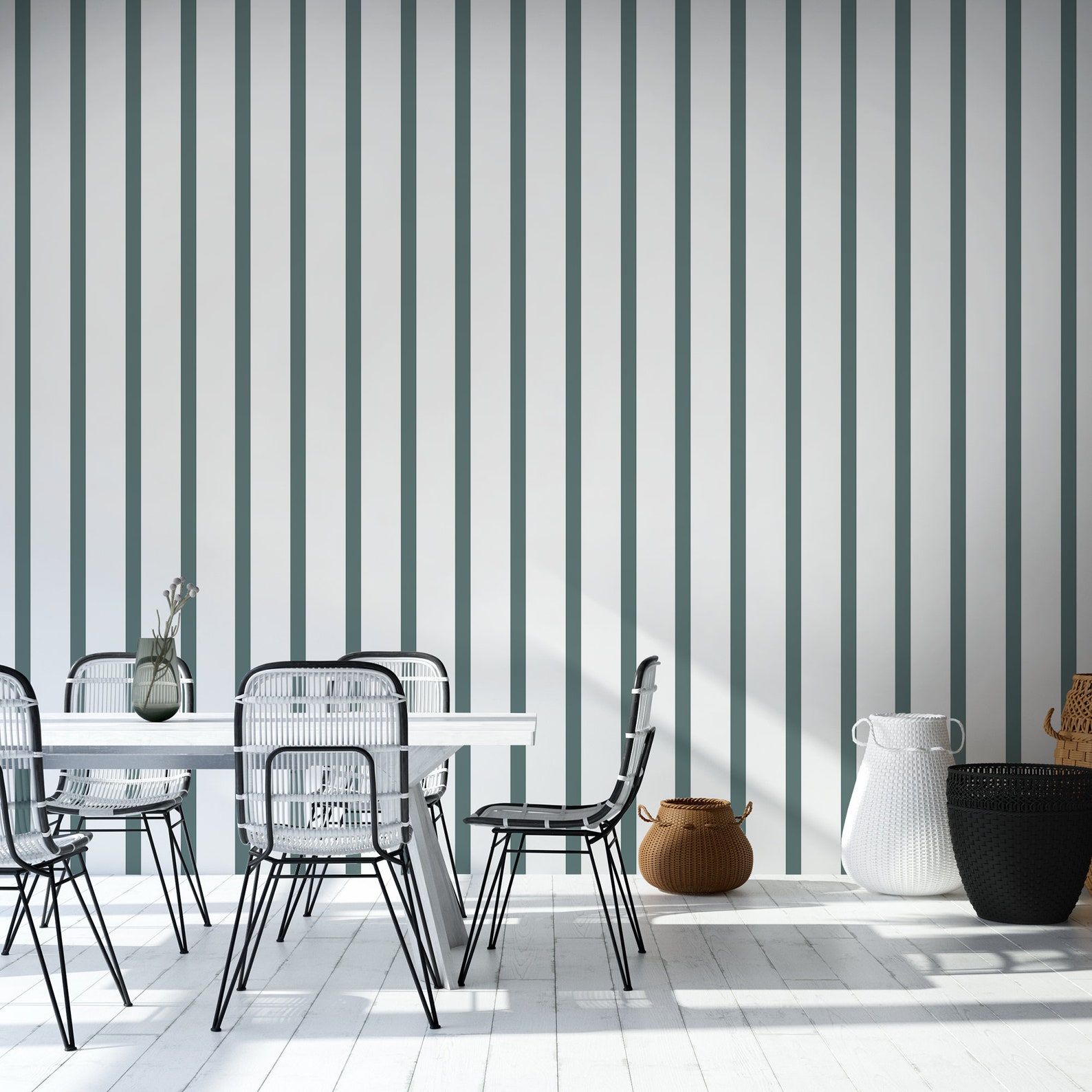 Gray-green Striped Wallpaper, Green Linear Geometric Self Adhesive Wall ...