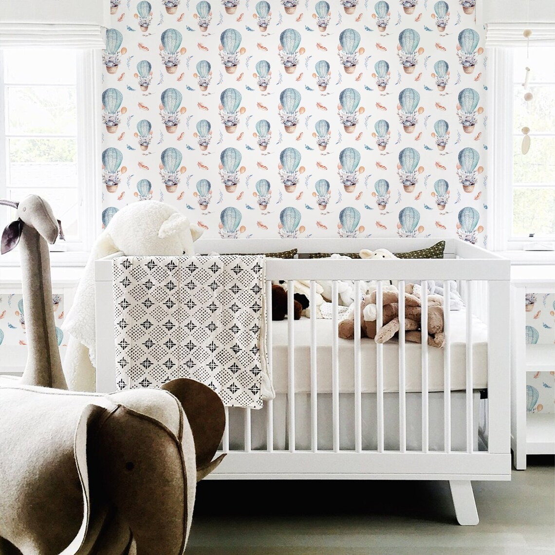 Cute Rabbit Removable Wallpaper Air Balloon Self Adhesive - Etsy