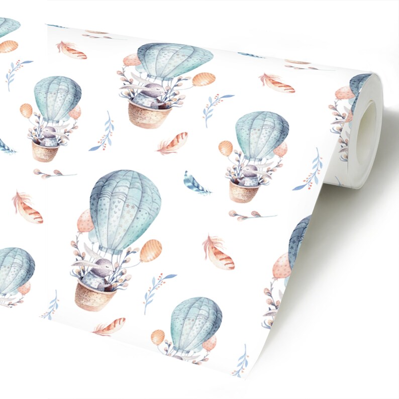 Cute Rabbit Removable Wallpaper Air Balloon Self Adhesive - Etsy