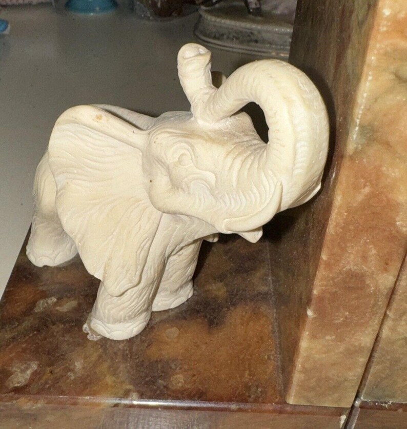 Vintage Alabaster Elephant Bookends Italy Handcrafted Stone Figurine on ...