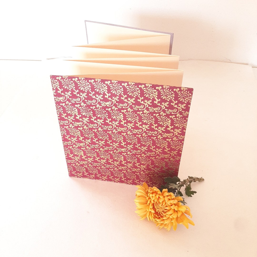 Leporello Mini Photo Album With Oriental Print in Gold, Burgundy and ...