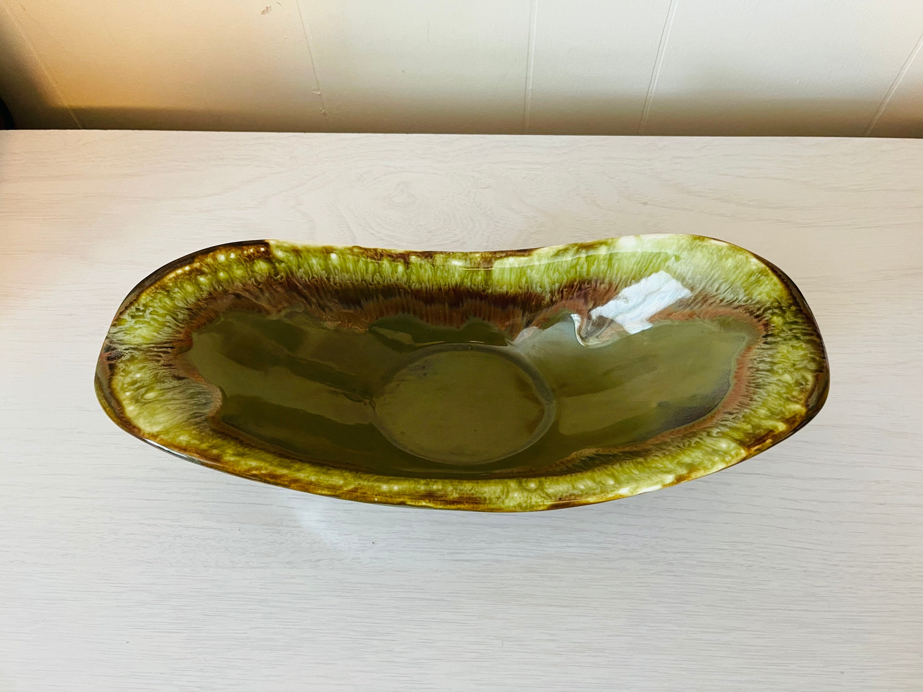 Royal Haeger Vintage Olive Green and Brown Ceramic Drip Glaze Bowl R466 ...