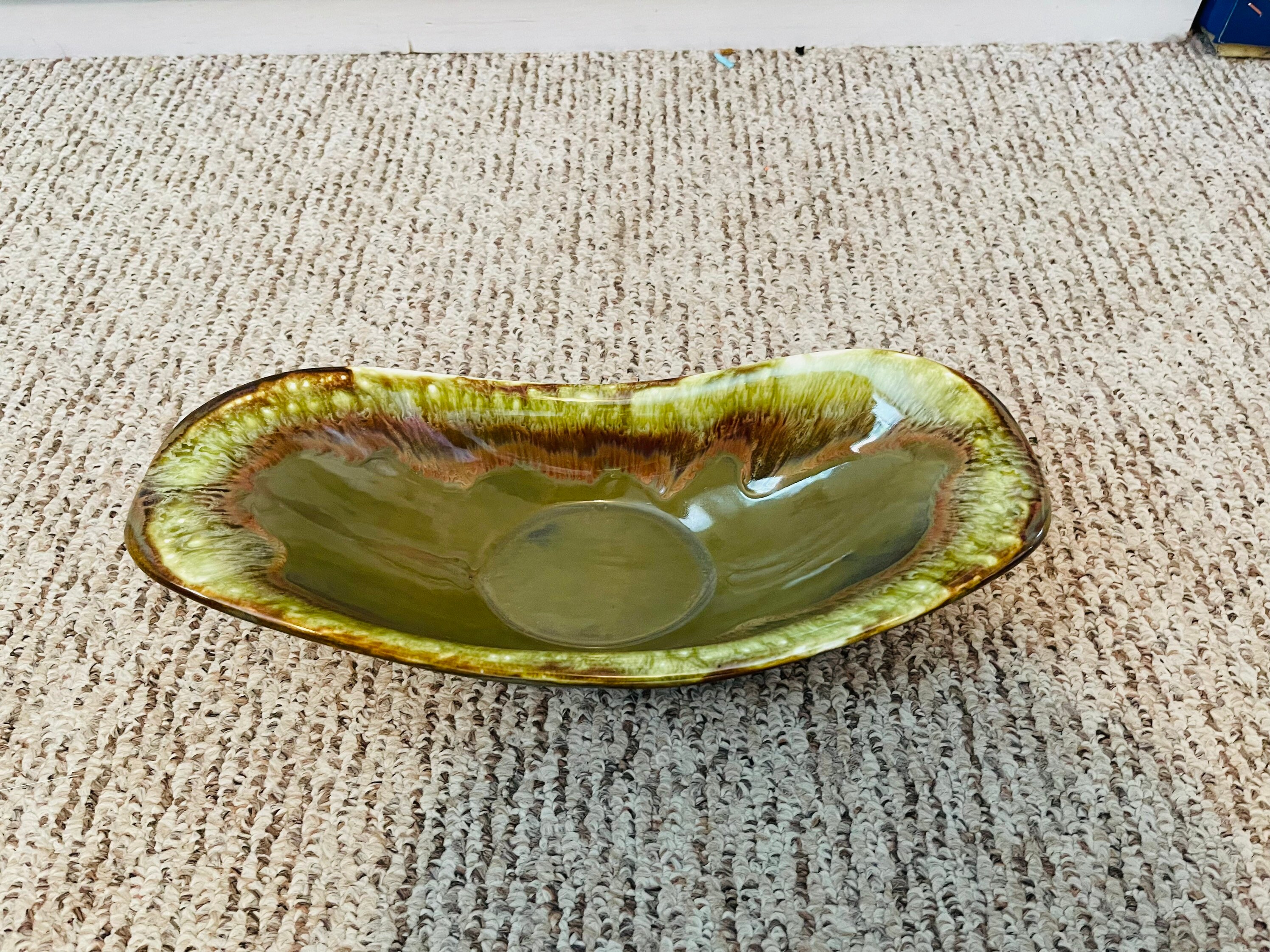 Royal Haeger Vintage Olive Green and Brown Ceramic Drip Glaze Bowl R466 ...