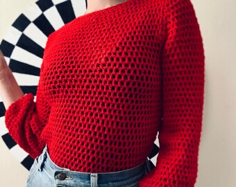 Red Mesh Sweater - Etsy