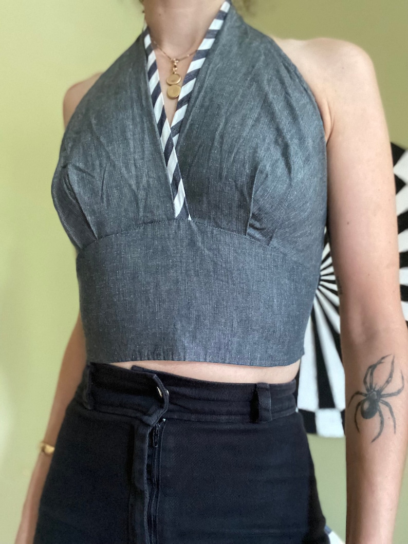 Sz Sm 1950s Gray Cotton Halter Crop Tank Top - Etsy