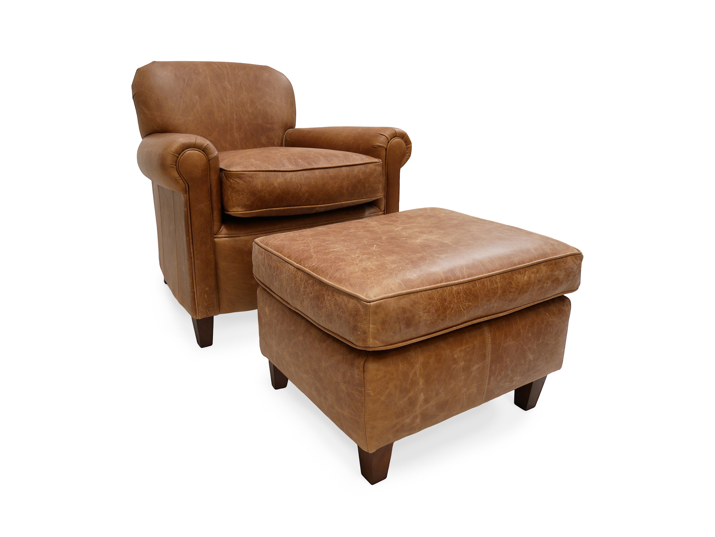 Vintage Leather Arm Chair Club Chair And Matching Footstool In Genuine Vintage Tan Leather Sir Walter Hand made in the UK Etsy