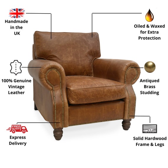 Vintage tan leather armchair store