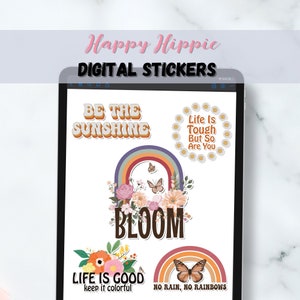 Retro Hippie Digital Stickers, Motivational Quotes, Positive Thinking ...