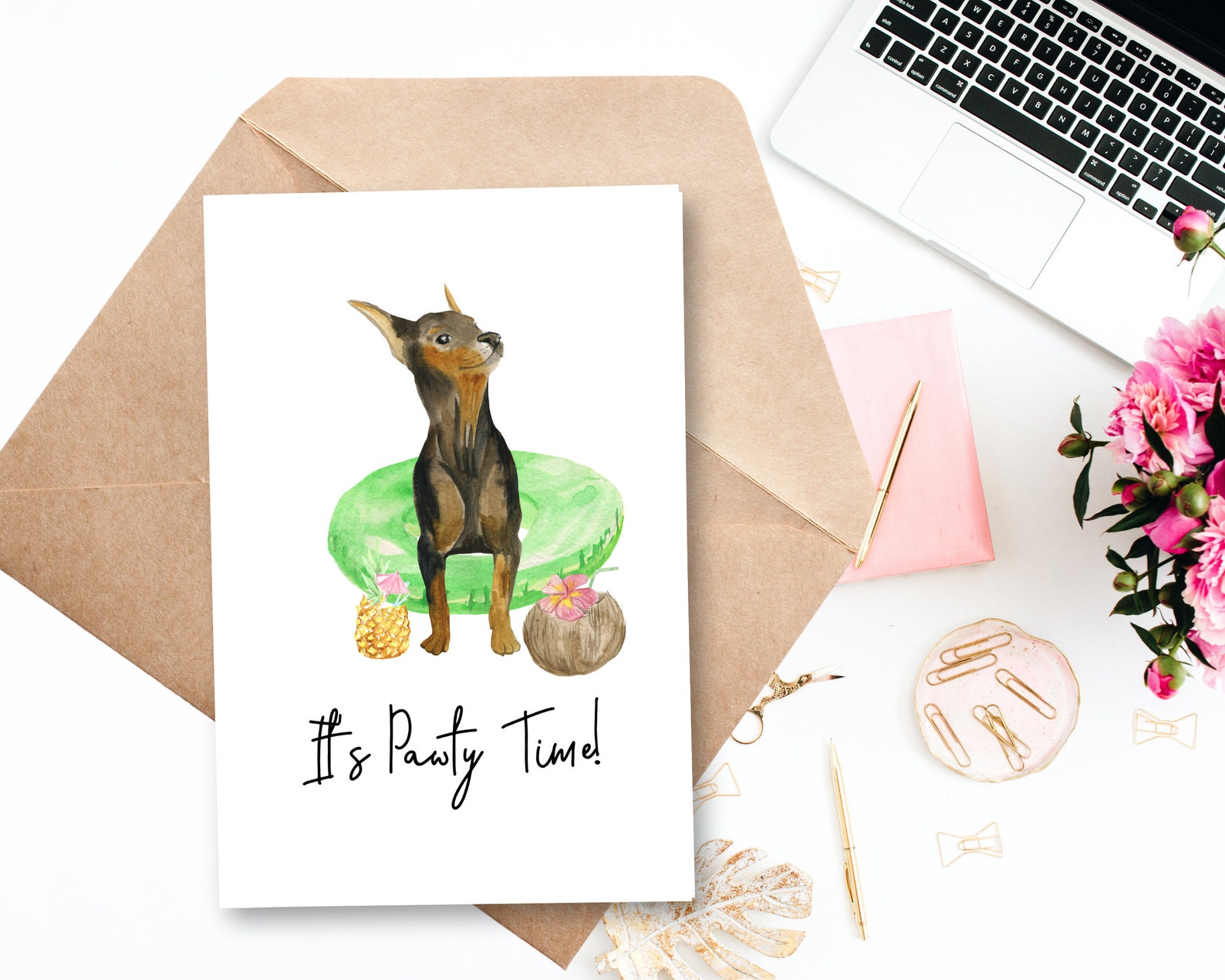Printable Doberman Birthday Card | Dog Pun Card | It's Pawty Time ...