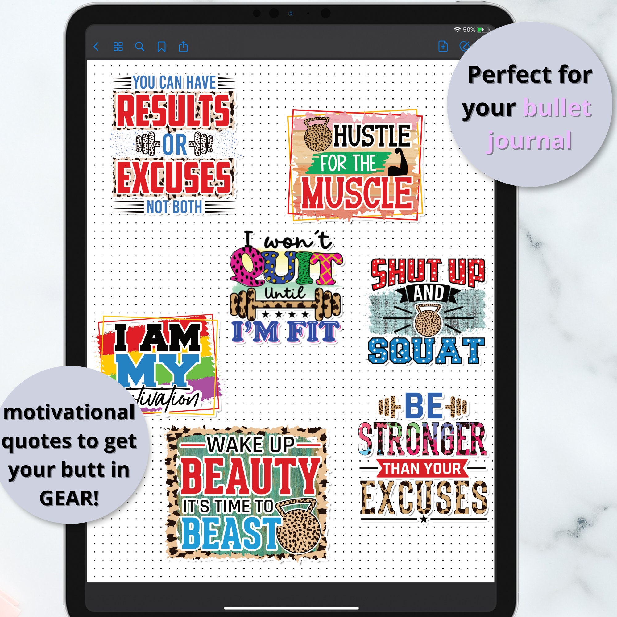 Fitness Motivational Digital Stickers, Workout Digital Planner Stickers ...
