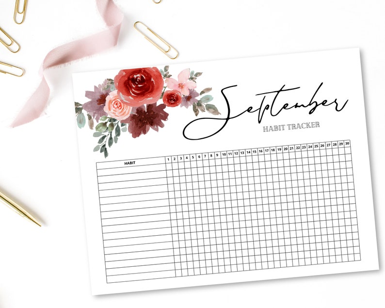 Floral Habit Tracker, Printable Habit Tracker, Daily Goal Planner ...