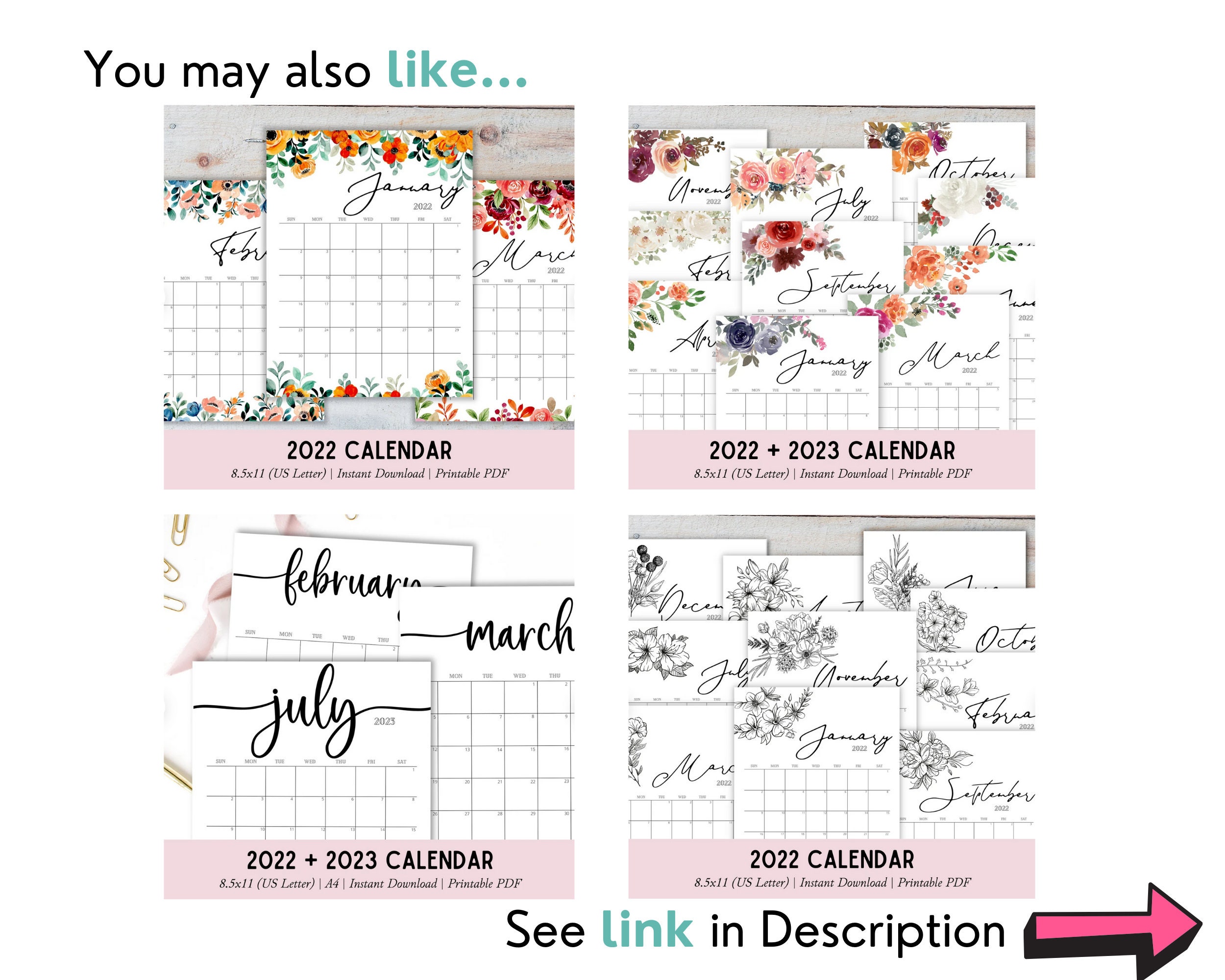 2022 Calendar Printable, Watercolor Fruit Calendar 2022 2023, Floral ...