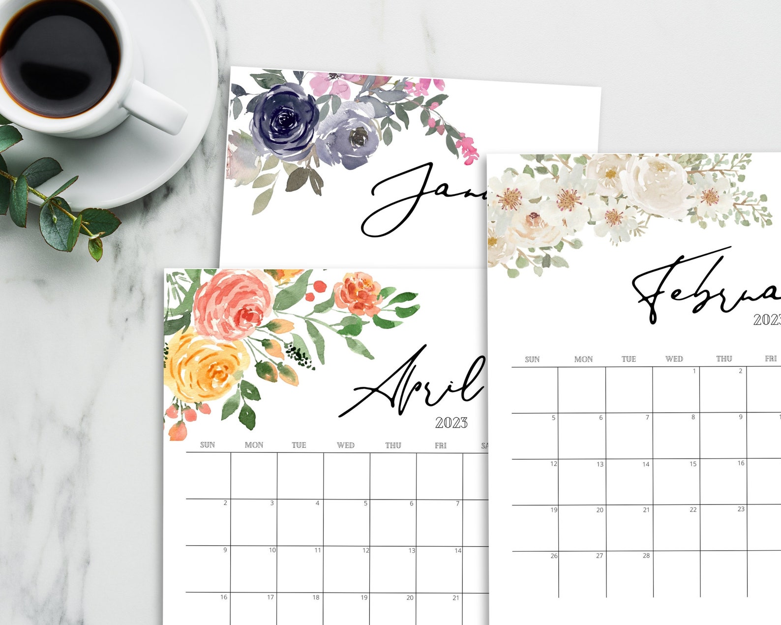 2023 Calendar Printable Watercolor Floral Calendar 2023 - Etsy
