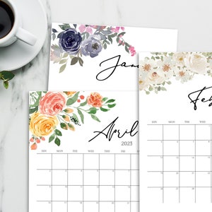2023 Calendar Printable, Watercolor Floral Calendar 2023 2024, 2 Year ...