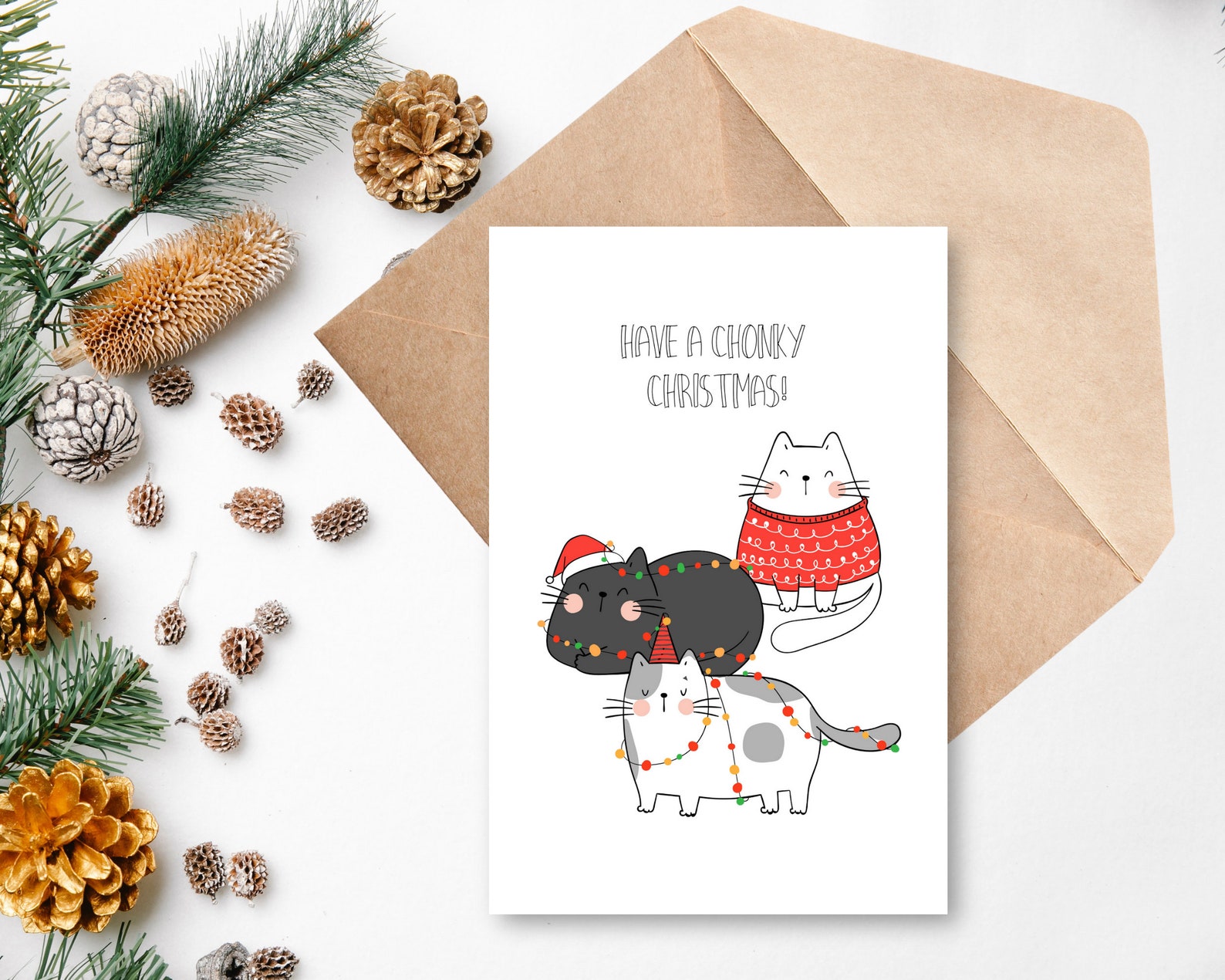 4 Pack Printable Cat Holiday Cards | Cat Christmas Cards | Meowy ...