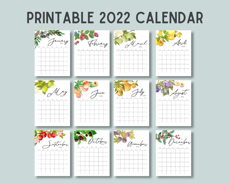 2022 Calendar Printable Watercolor Fruit Calendar 2022 - Etsy