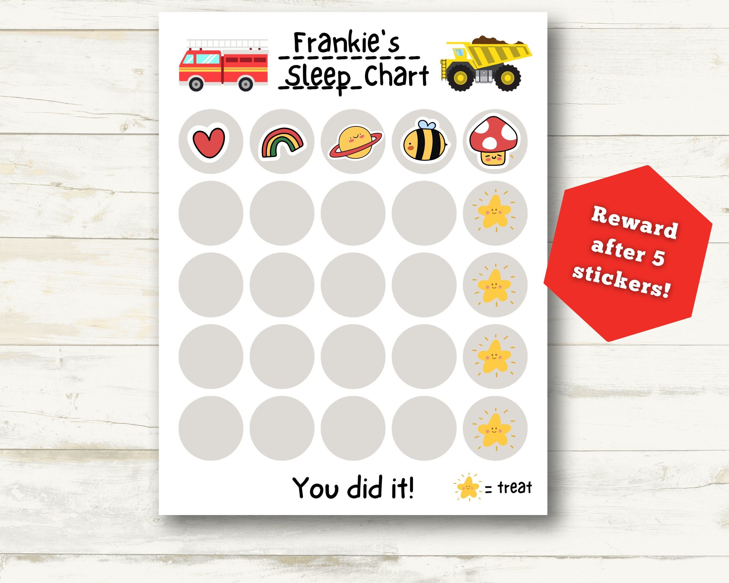 Toddler Sticker Reward Chart for Boys, Fire Truck, Construction ...