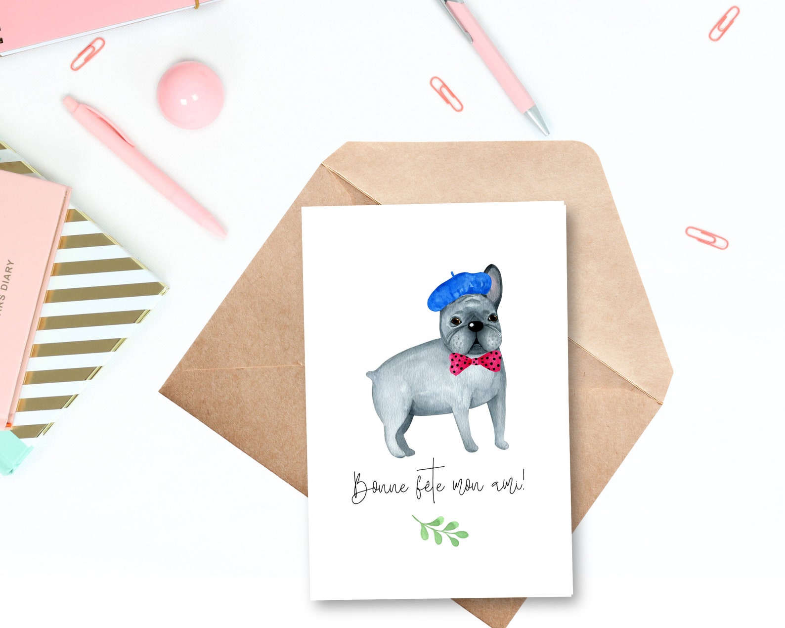 Printable French Bulldog Birthday Card | Dog Pun Card | Bonne Fete ...