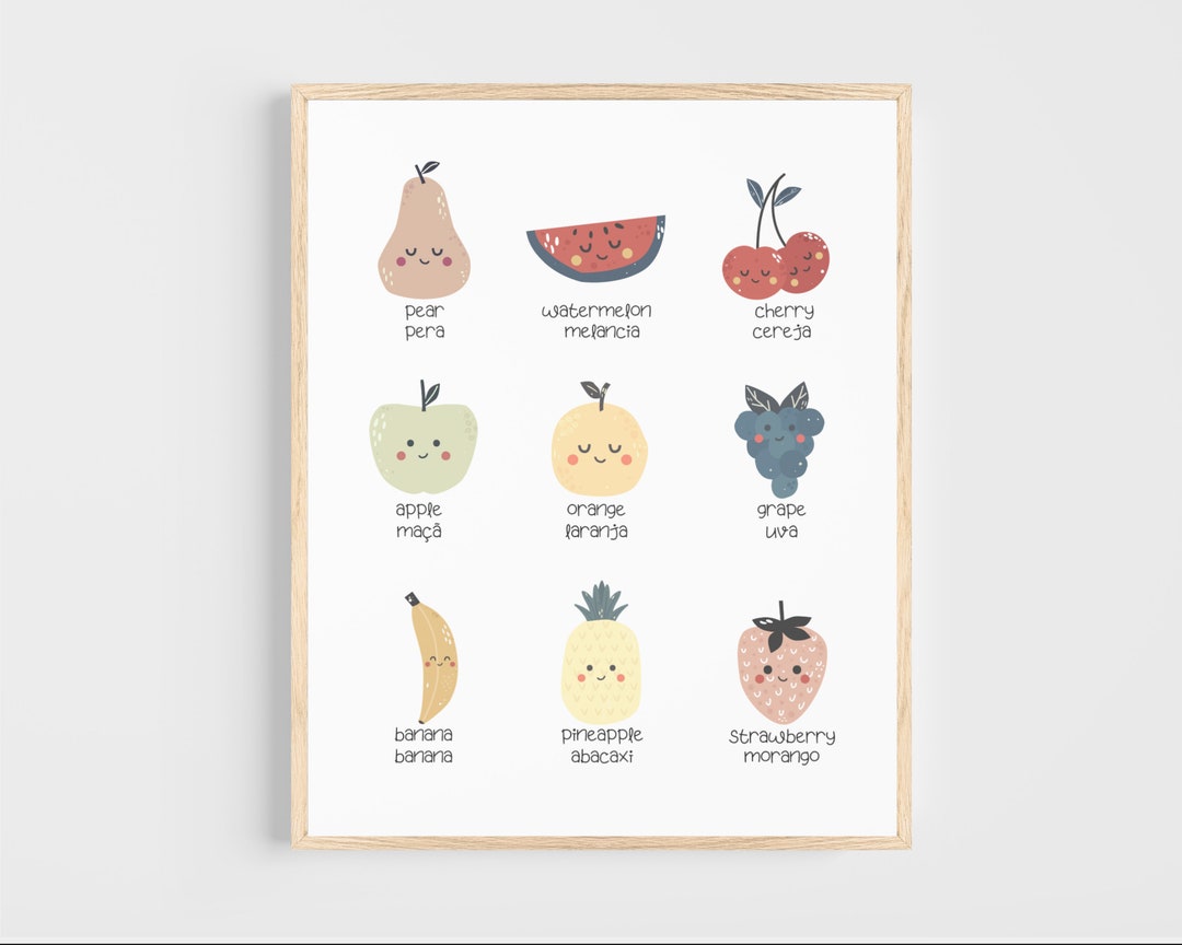 English Portuguese Fruit Print | Printable Nursery Art | Bilingual ...