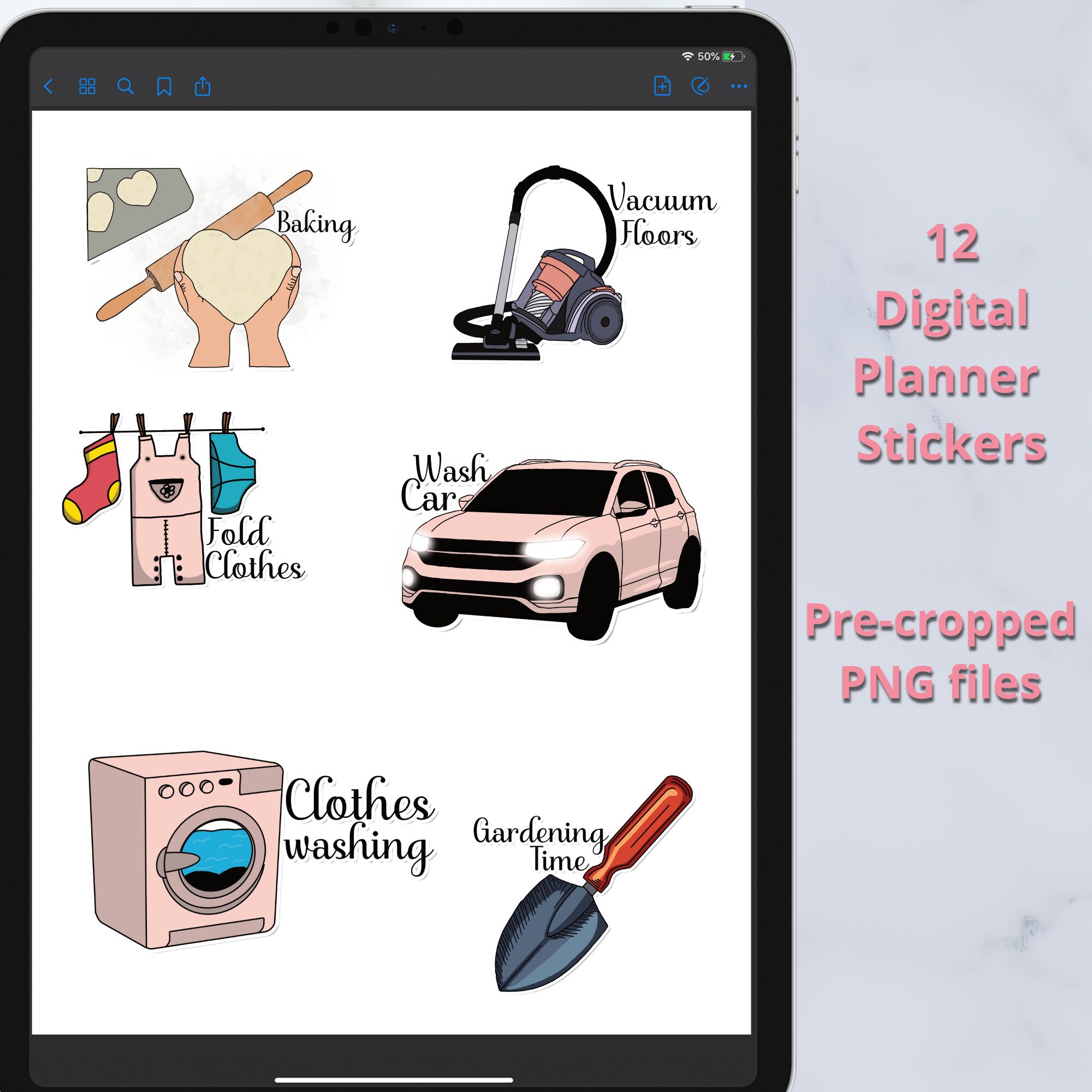 House Chores Digital Planner Stickers, Cute Cleaning Digital Planner ...