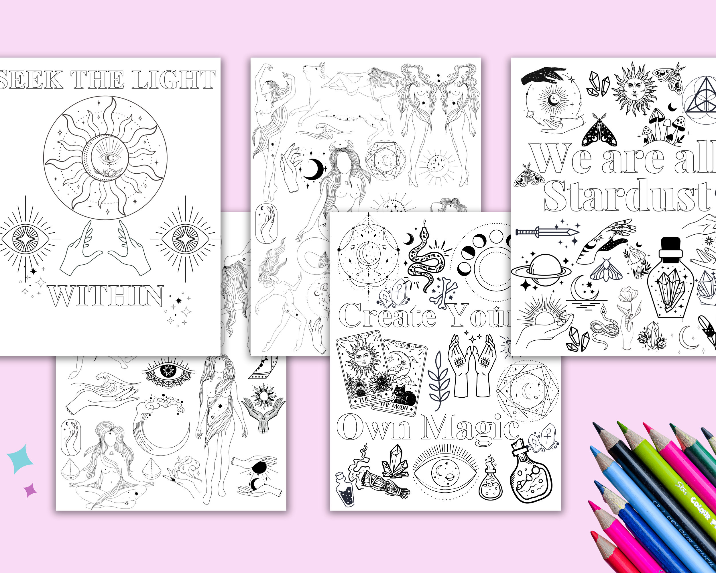 Printable Magic Witch Coloring Book 2, Digital Coloring Book, Adult ...