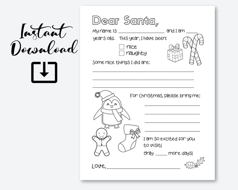 Letter to Santa Coloring Page, Printable Santa Letter, Kids Letter to ...